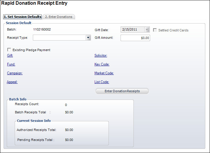Entering Rapid Donation Receipts